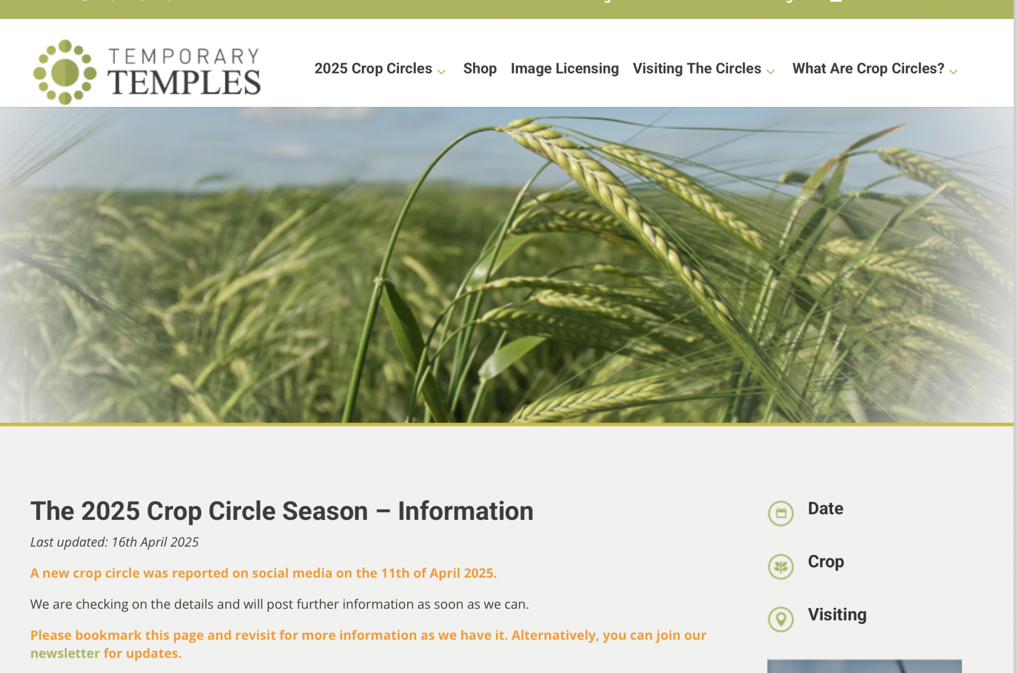 Crop Circle Reported April 2025 - Temporary Temples